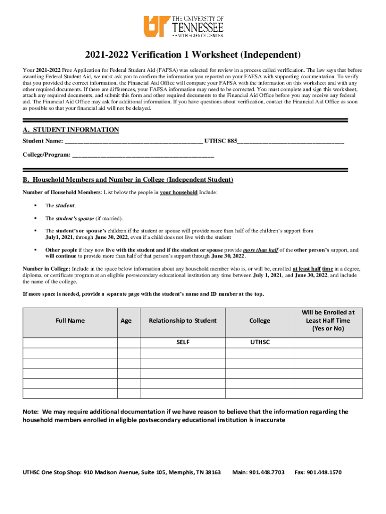 Fillable Online V1-IND 20212022 Verification Worksheet Independent Student - SCCIowa Fax Email ...