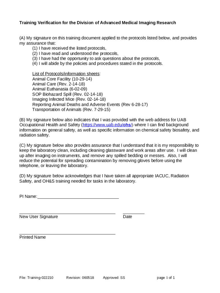 Training Verification for - University of Alabama at Birmingham Doc ...