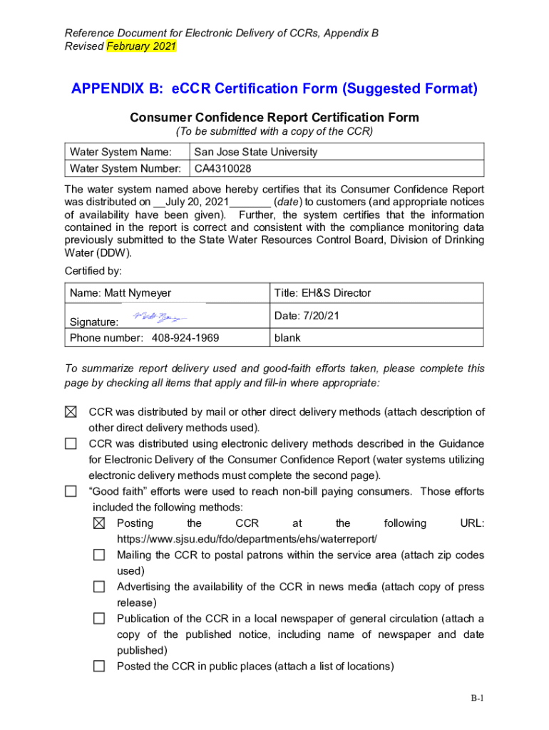 Fillable Online APPENDIX B: eCCR Certification Form (Suggested Format) - California Fax Email ...
