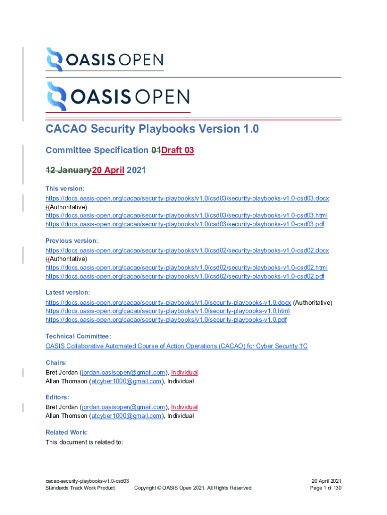 Fillable Online docs oasis-open CACAO Security Playbooks Version 1 - OASIS Fax Email Print ...