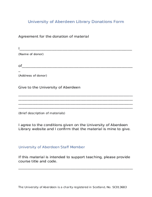 University of Aberdeen Library Donations Doc Template | pdfFiller