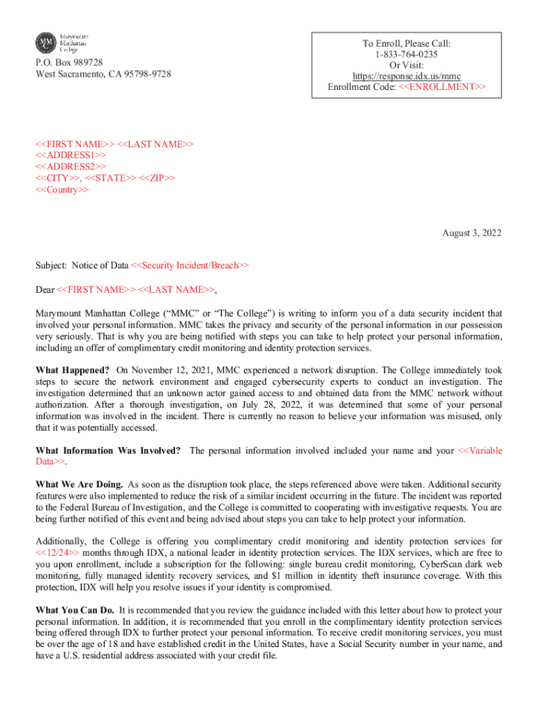 Fillable Online Re: NOTICE OF DATA SECURITY INCIDENT - Montana ...