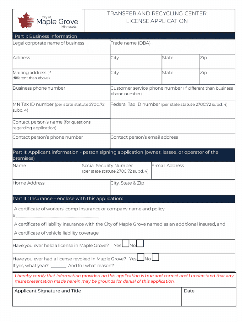 Fillable Online www.maplegrovemn.govDocumentCenterViewRENEWALTRANSFER ...