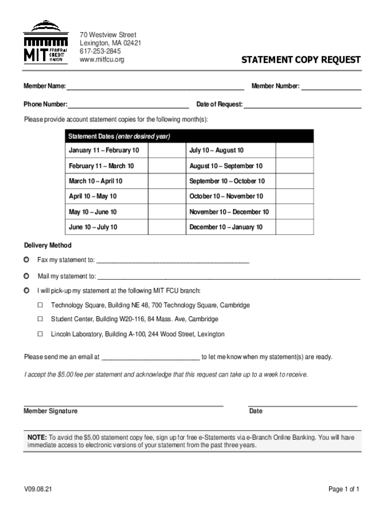 Fillable Online e-Statements Agreement - MIT FCU Fax Email Print ...