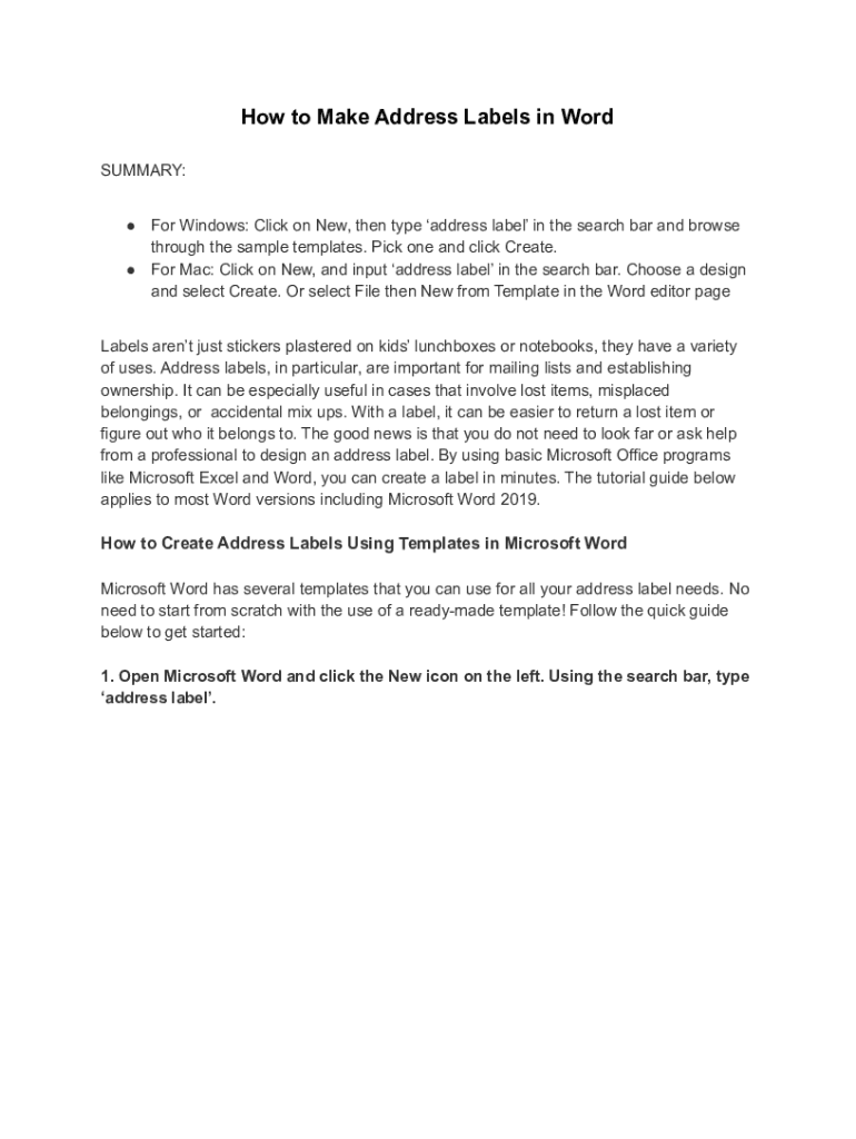 Fillable Online How To Make Address Labels In Word Template Fax