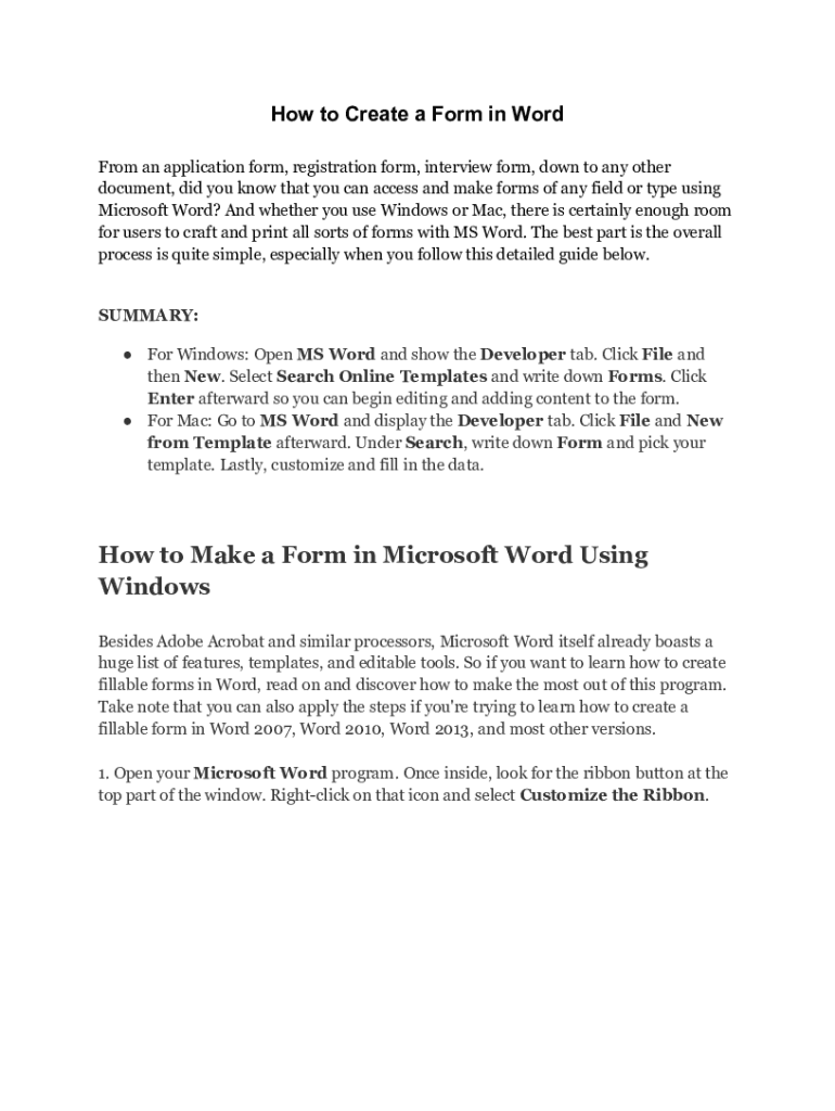 Fillable Online Create Forms That Users Complete Or Print In Wordcreate Forms That Users
