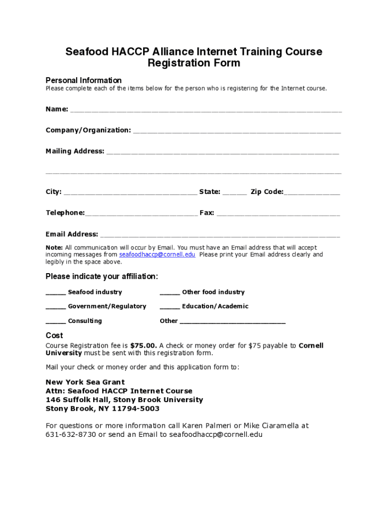 Fillable Online Seafood HACCP Alliance Internet Training Course ...