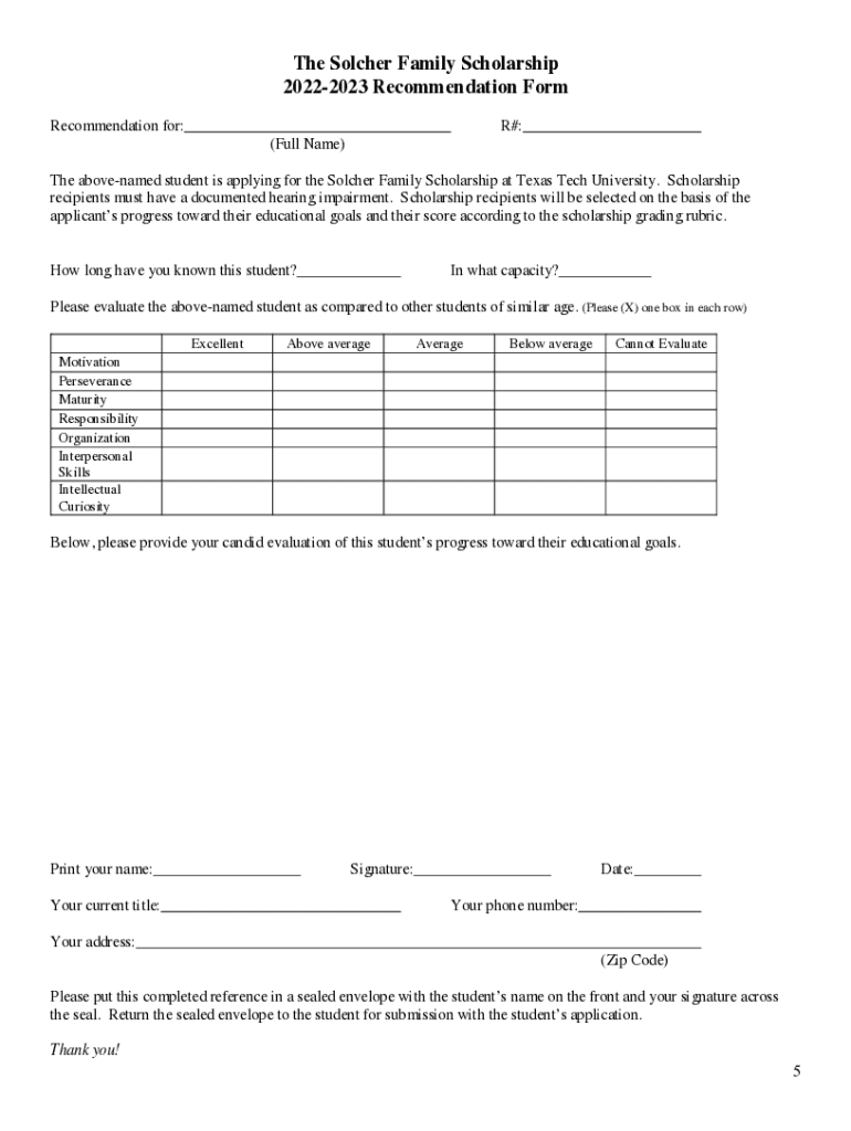 Fillable Online Fill - Free fillable Scholarship Recommendation Form PDF form Fax Email Print ...