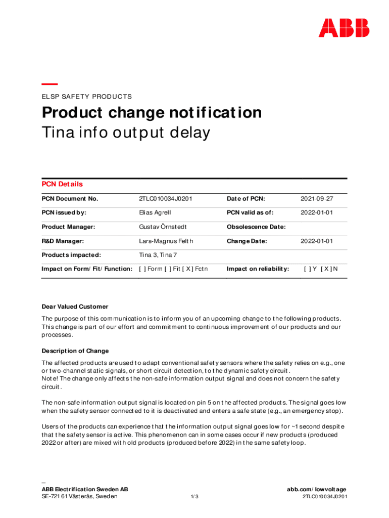 Fillable Online Product change notification - ABB Fax Email Print - pdfFiller