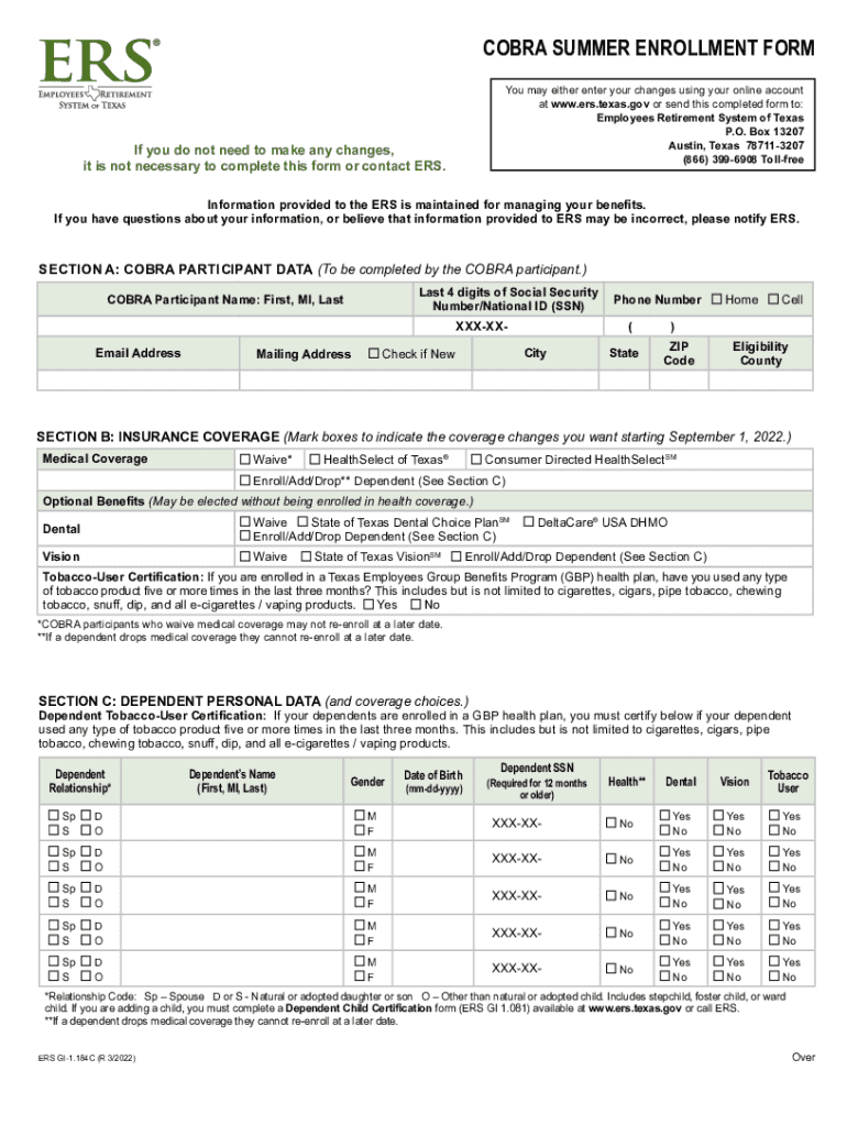 Fillable Online 2022 Summer Enrollment COBRA/COBRA Disability Guide ...