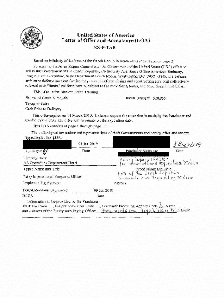 Fillable Online smlouvy gov United States ofAmerica Letter of Offer and ...