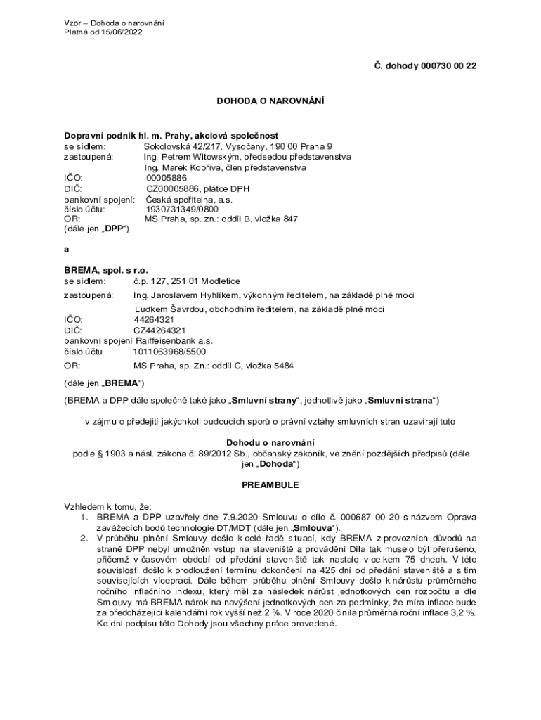 Fillable Online smlouvy gov www.du.cz33vzor-dohoda-o-narovnani-uniqueidmRRVzor - Dohoda o ...