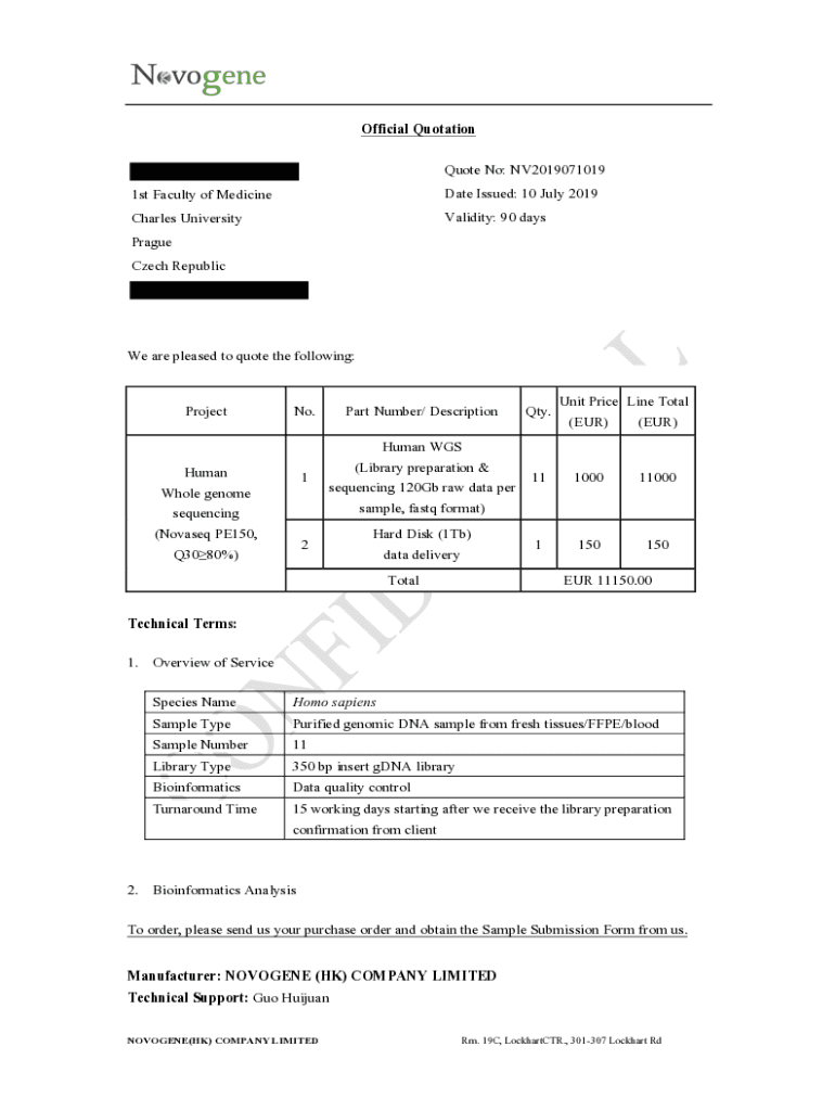 Fillable Online smlouvy gov Official Quotation We are pleased to quote ...