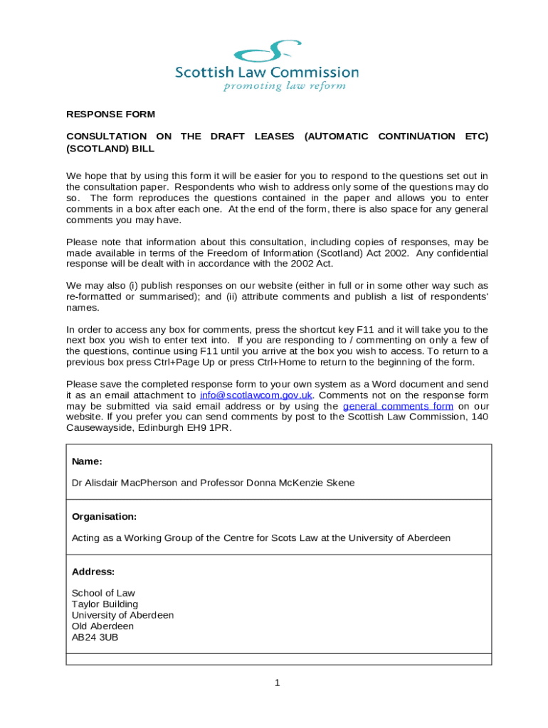 RESPONSE CONSULTATION ON THE DRAFT LEASES (AUTOMATIC CONTINUATION ... Doc Template | pdfFiller