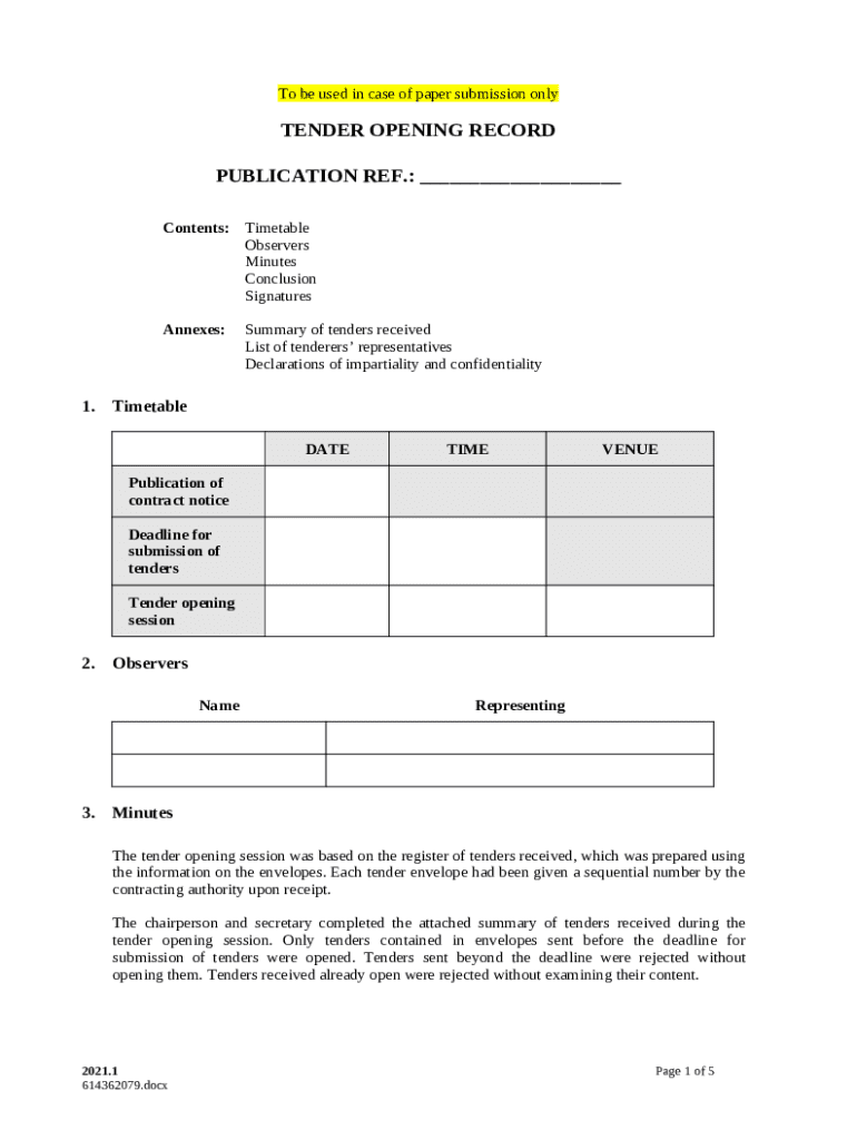 INSTRUCTIONS TO TENDERERS - Europa Doc Template | pdfFiller