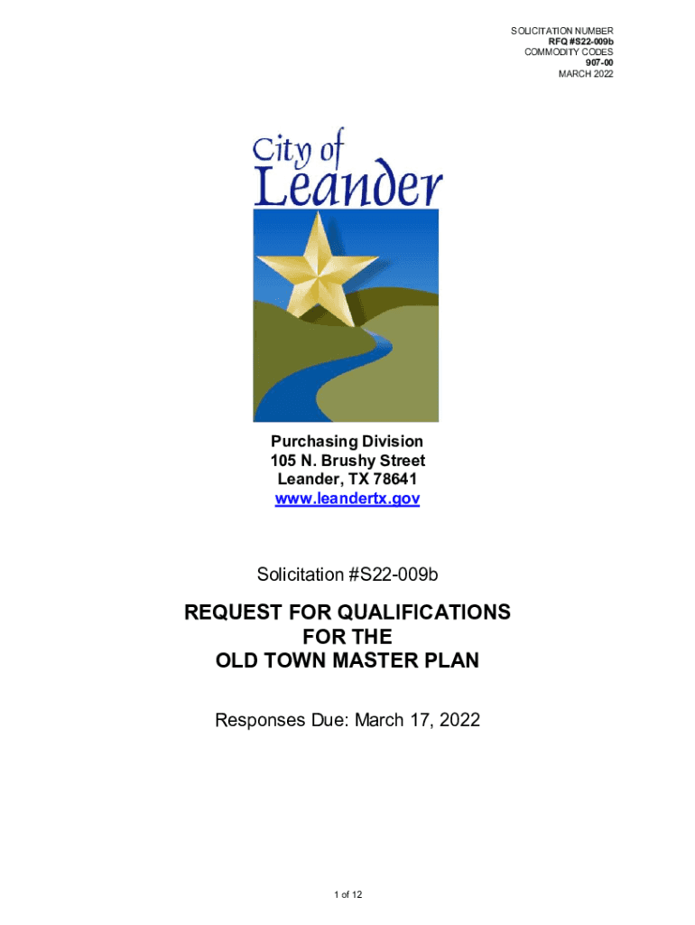 Fillable Online REQUEST FOR QUALIFICATIONS FOR THE OLD TOWN MASTER PLAN ...