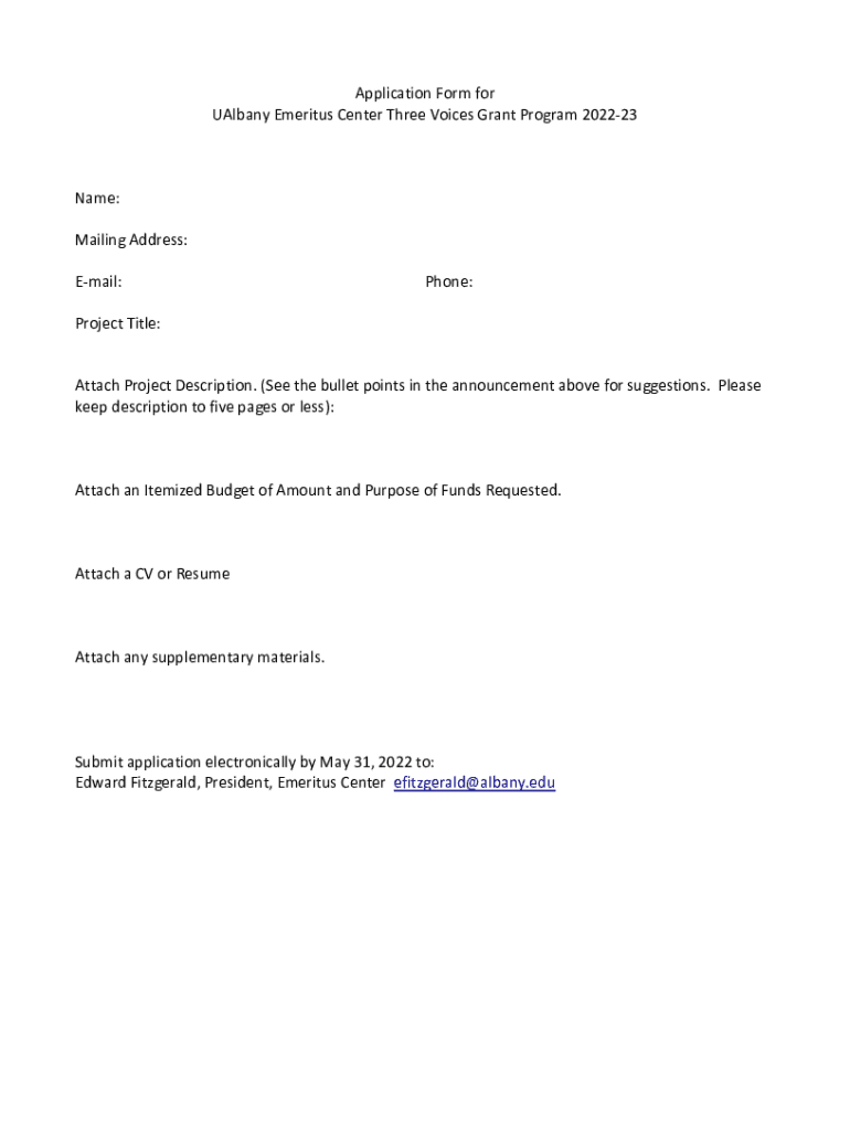 Fillable Online Application Form for UAlbany Emeritus Center Three Voices ... Fax Email Print ...