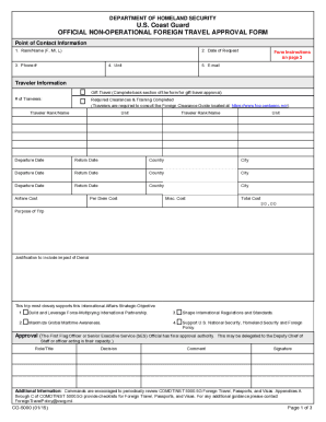 Fillable Online USCG Foreign Travel Approval Form - U.S. Department of ...