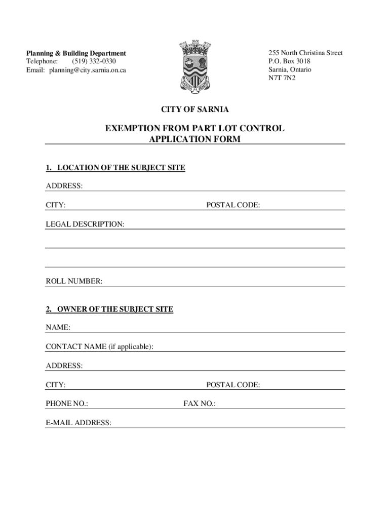Fillable Online CITY OF SARNIA COMMITTEE OF ADJUSTMENT 255 CHRISTINA ...