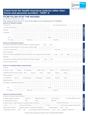 Fillable Online CLAIM FORM FOR HEALTH INSURANCE POLICIES OTHER THAN ...