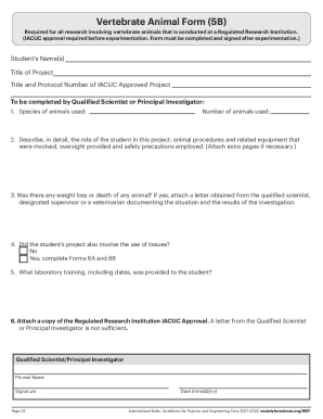 Fillable Online Fill - Free fillable Vertebrate Animal Form (5B ...