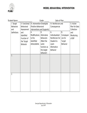 MODEL BEHAVIORAL INTERVENTION PLAN - Georgia Department of Education ...