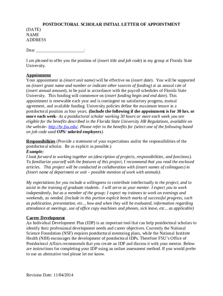 Sample Courtesy Postdoctoral Scholar Offer Letter - Studylib Doc ...