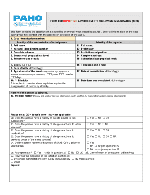Fillable Online FORM FOR REPORTING ADVERSE EVENTS FOLLOWING ...