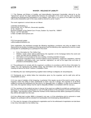 Fillable Online Release and Waiver of Liability and Indemnification ...