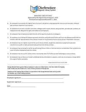 Fillable Online Employee Code of Ethics Table of Contents - Frederick ...