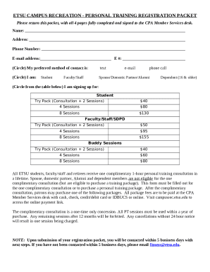ETSU CAMPUS RECREATION - PERSONAL TRAINING REGISTRATION PACKET Doc ...