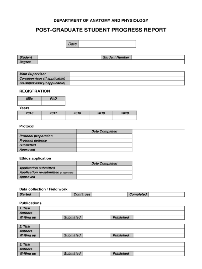 Fillable Online POST-GRADUATE STUDENT PROGRESS REPORT - University of ...