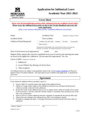 Sabbatical Agreement TemplatepdfFiller Doc Template | pdfFiller