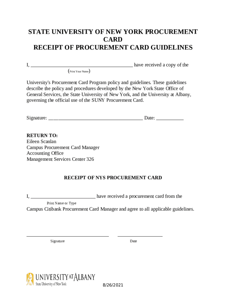 State University of New York - Citibank VISA Purchasing Card Program ... Doc Template | pdfFiller