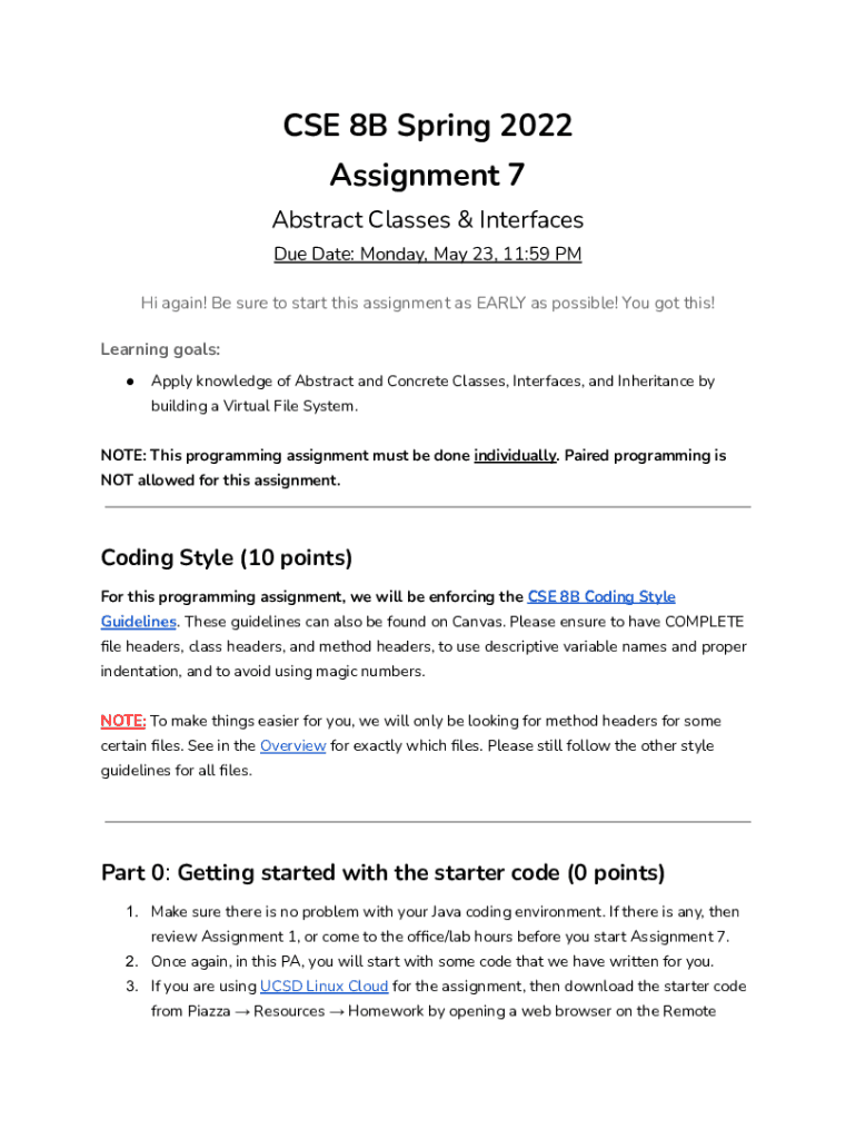 Fillable Online cseweb ucsd CSE 8B SP22 Assignment 7 - University of California, San Diego Fax ...