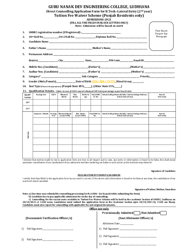Fillable Online gndec ac GNDEC Ludhiana Admission: Eligibility, Dates ...