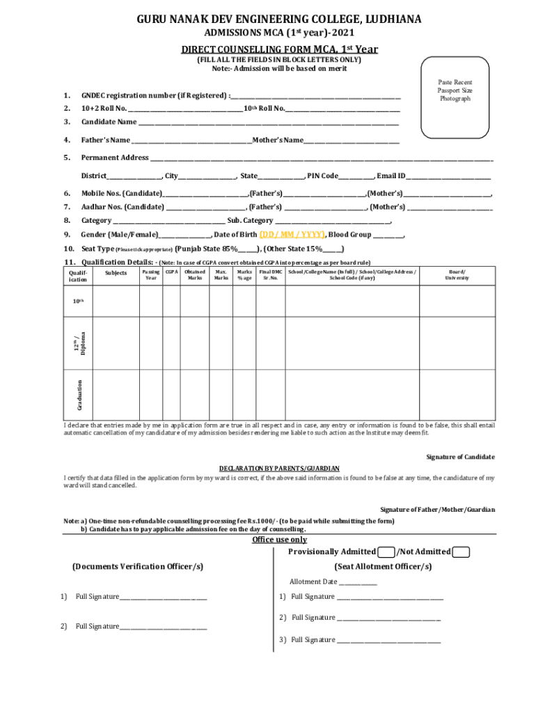 Fillable Online gndec ac Guru Nanak Dev Engineering College - GNDEC ...