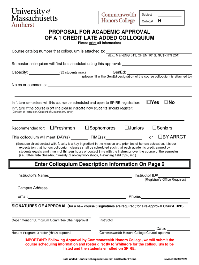 Fillable Online HONORS COURSE PROPOSAL FORM Fax Email Print - pdfFiller