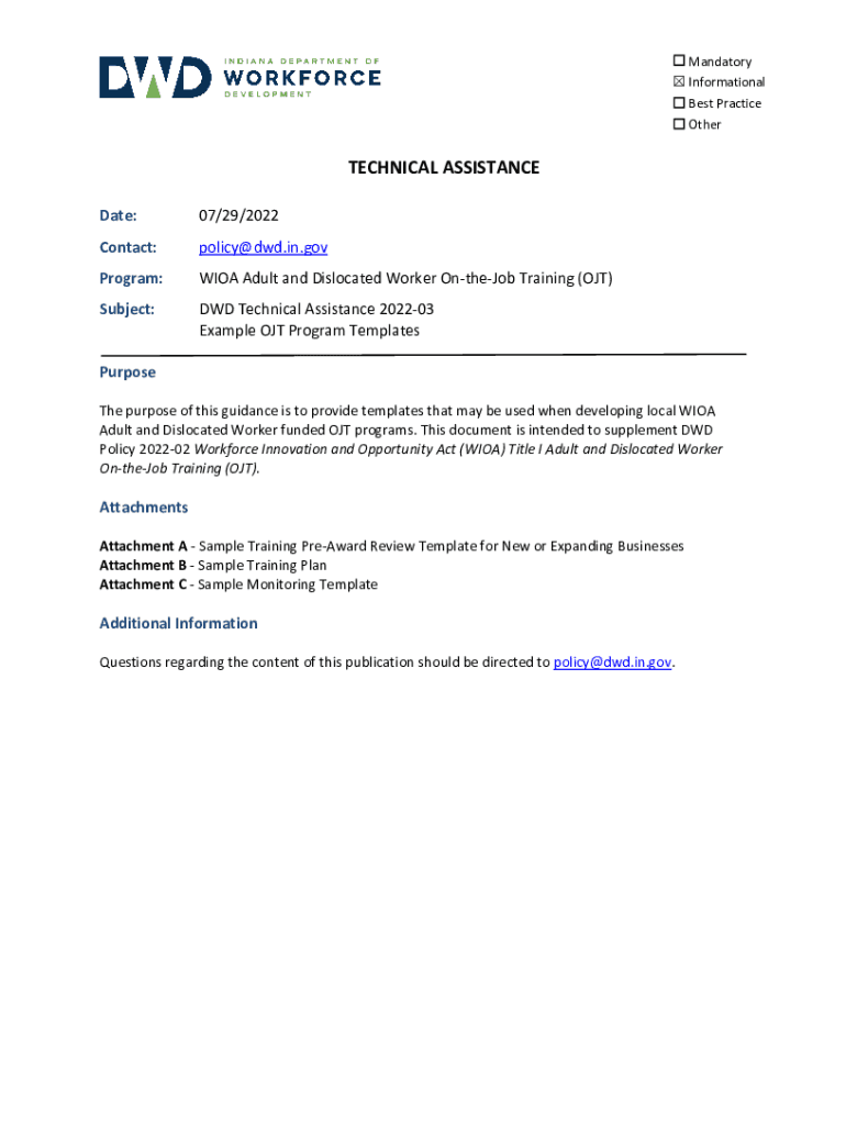 Fillable Online 2022-03-TA Example OJT Program Templates - in.gov Fax ...