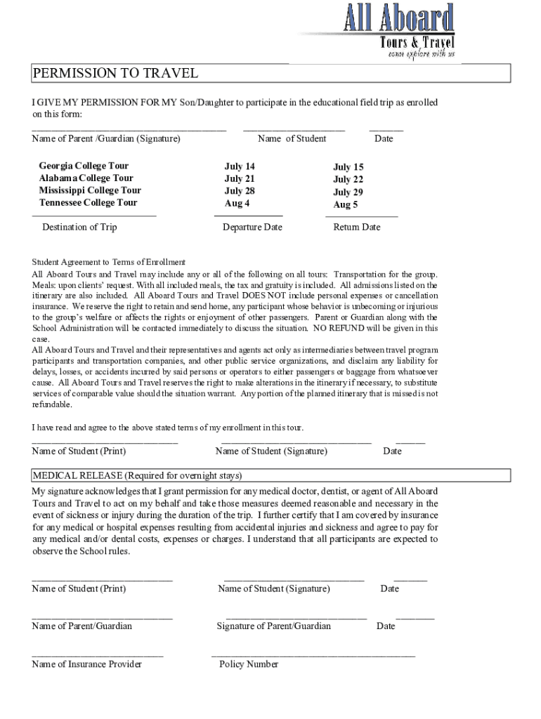 Fillable Online Permission to Travel Letter - 2022 - doc version - one ...