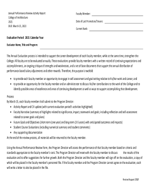 Fillable Online architecture unl Annual Evaluation Form College of Architecture CY21.docx Fax ...