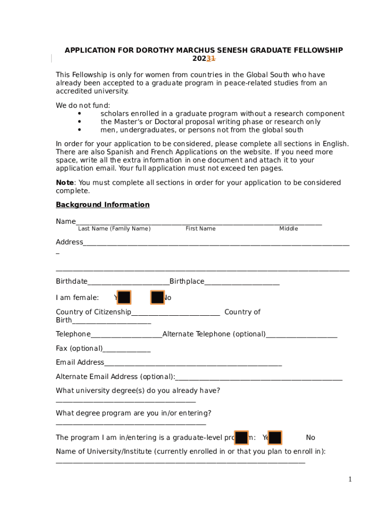 Dorothy Marchus Senesh Fellowship 2021/2022 For Women From Developing ...