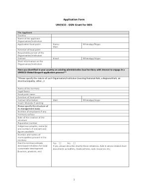 Fillable Online Application Form UNESCO - GGN Grant for SIDS Fax Email ...
