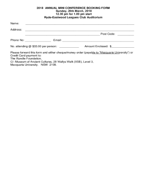 Fillable Online MINI CONFERENCE BOOKING FORM - Macquarie University Fax ...