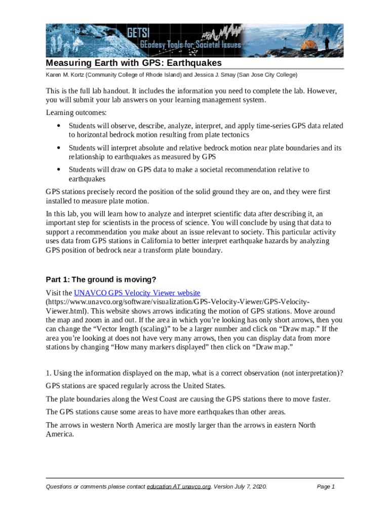 Unit 2: Earthquakes, GPS, and Plate Movement - Measuring the Earth with ...