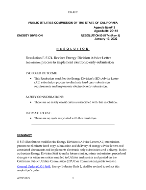 Fillable Online docs cpuc ca Resolution E-5174. Revises Energy Division ...