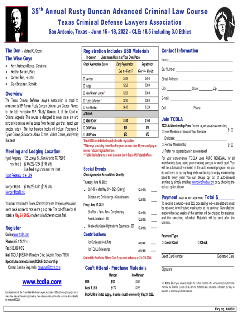 Fillable Online 35 Annual Rusty Duncan Advanced Criminal Law Course Fax ...