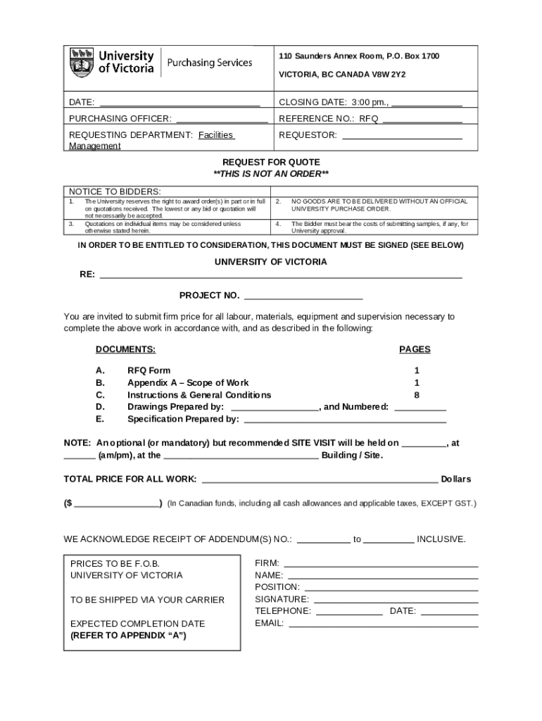 www.pdffiller.com547478131--REQUEST-TO-TENDER Online REQUEST TO TENDER **THIS IS NOT AN ORDER ...
