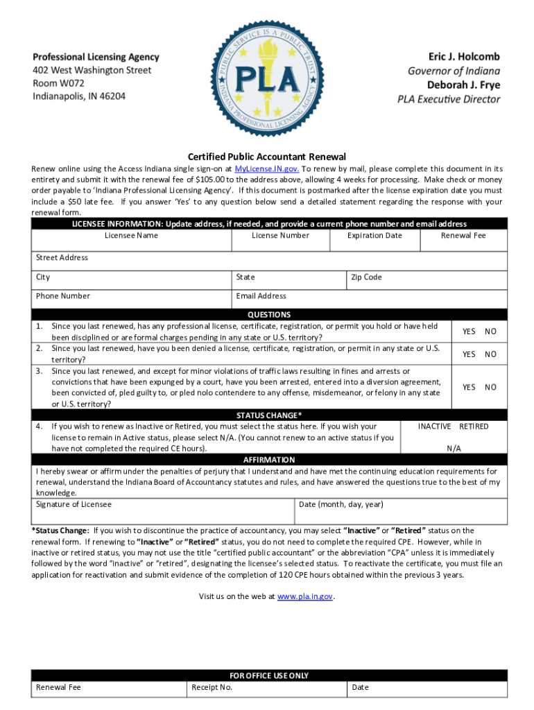 Fillable Online PLA: Renewal InformationPLA: Renewal InformationDSPS Certified Public Accountant ...
