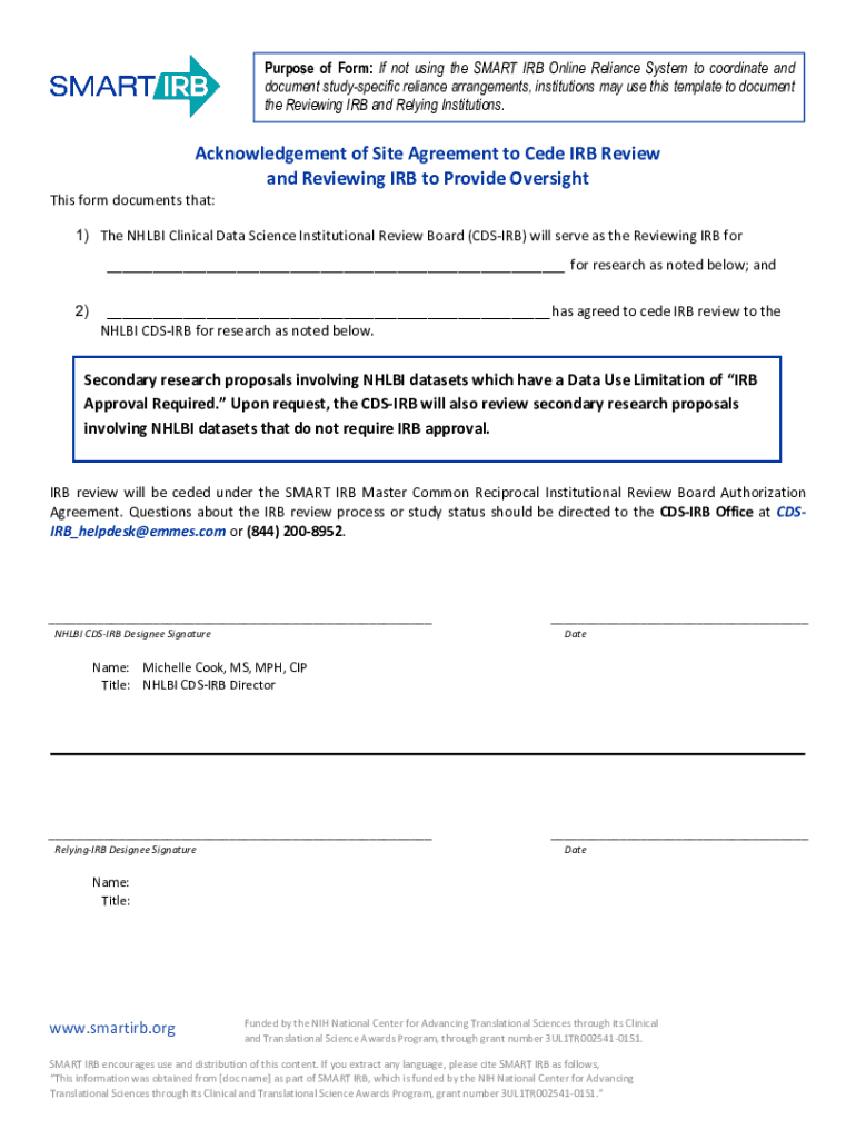 Fillable Online Template Letter: Acknowledgement of Site Agreement to ...